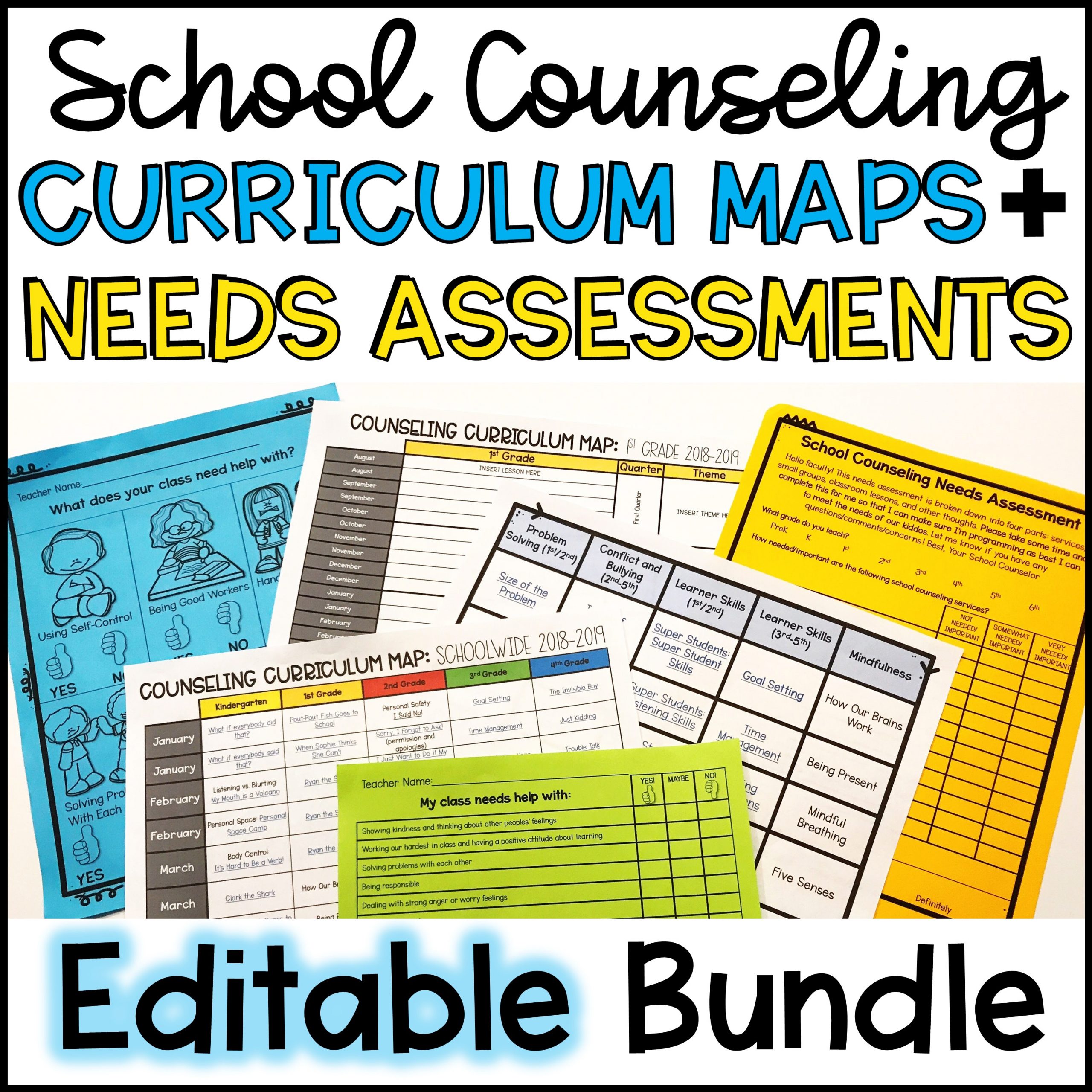 School Counseling Needs Assessments and Curriculum Maps EDITABLE - Shop ...